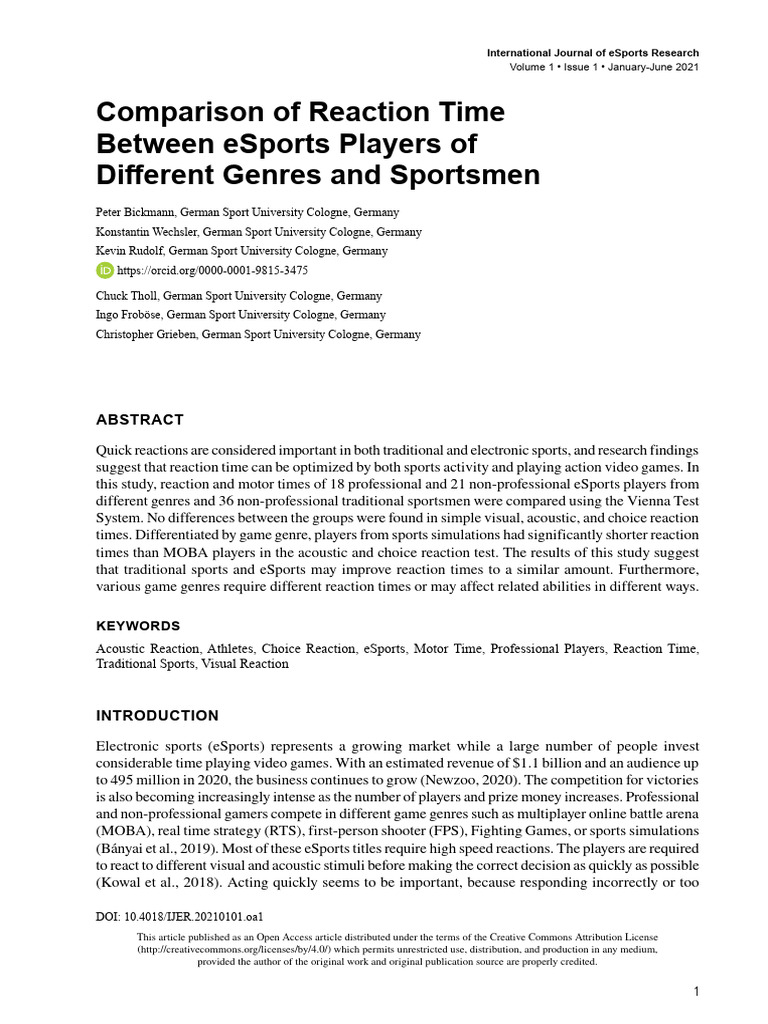 eSports vs. Sports: Reaction Time Study | PDF | Mental Chronometry ...