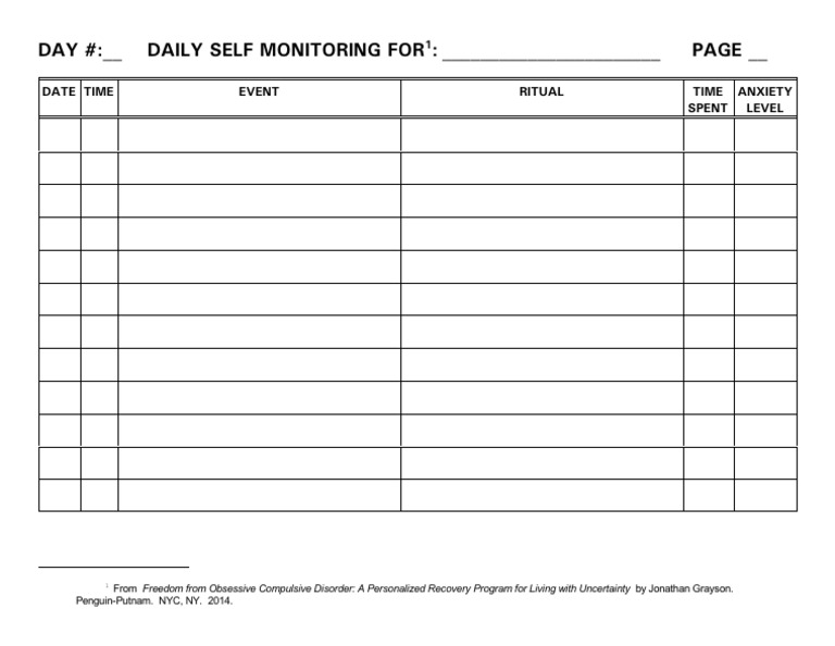 FFOCD Website 6 OCD SelfMonitoring Log | PDF | Self-Improvement