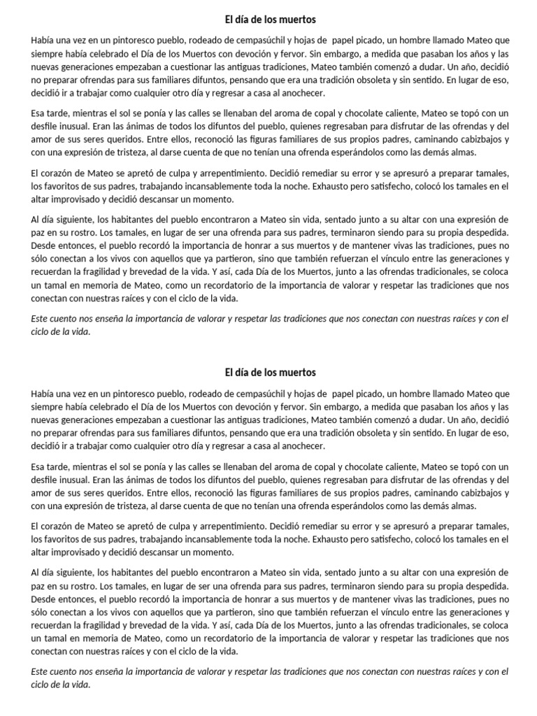 La lección de Mateo en el Día de Muertos | PDF