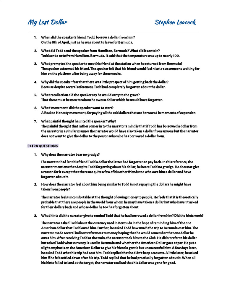 My Lost Dollar | PDF | Money