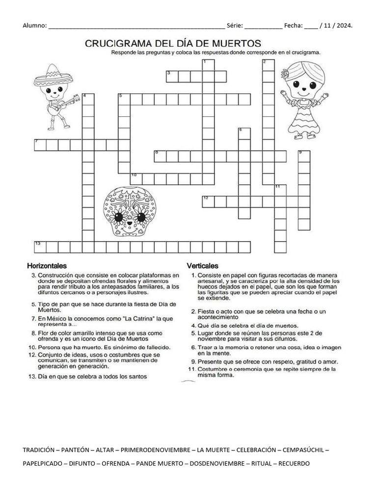 Crucigrama Dia de Muertos | PDF | Ciencias sociales