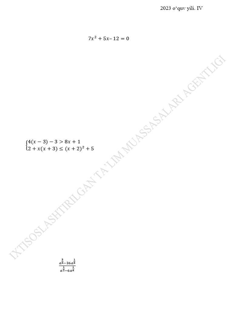 8-Sinf Algebradan BSB-7 2-Variant Noixt | PDF