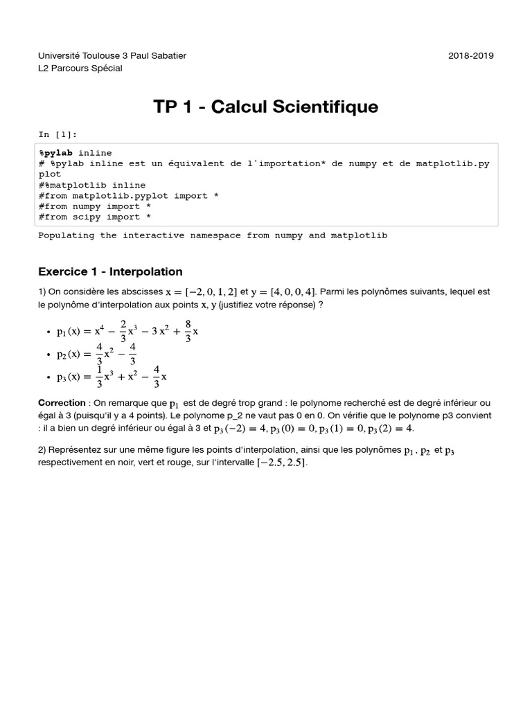 Calcul Scientifique et Interpolation Numérique | PDF | Intégral | Polynôme