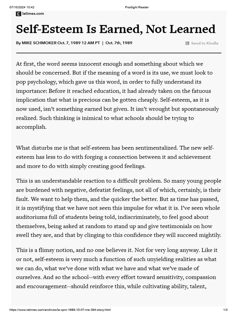 Earned Self-Esteem in Education | PDF | Self Esteem | Psychological Concepts