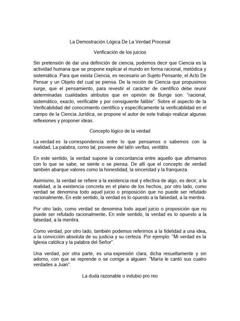 Verdad Procesal y Demostración Lógica | PDF | Verdad | Sentencia (ley)