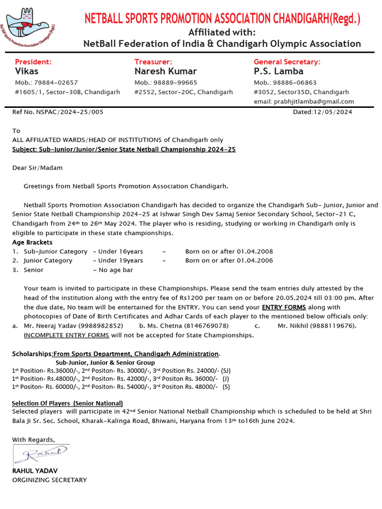 Netball State Championship 2024-25 | PDF