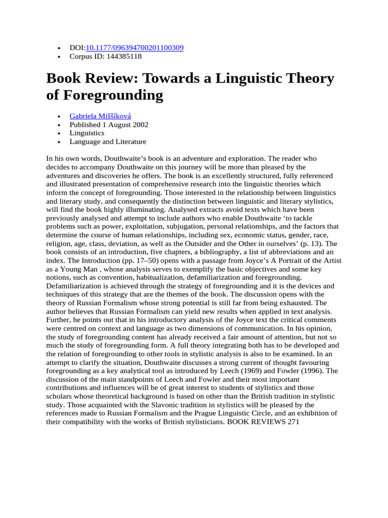 Book Review Towards A Linguistic Theory of Foregrounding | PDF ...