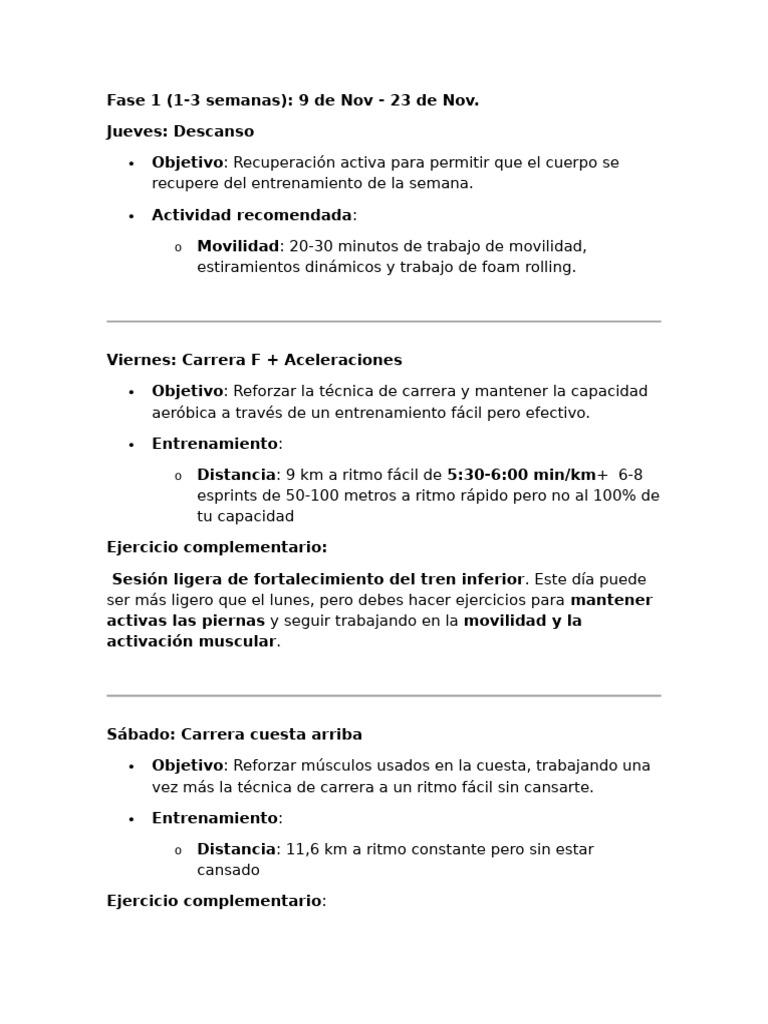Plan de Entrenamiento Fase 1-Semana 1-3 | PDF | Corriendo