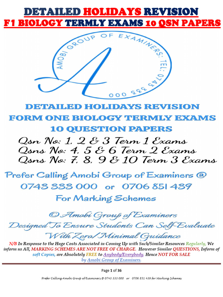 Termly Exams: F Biology 10 QSN Papers | PDF | Cell (Biology ...