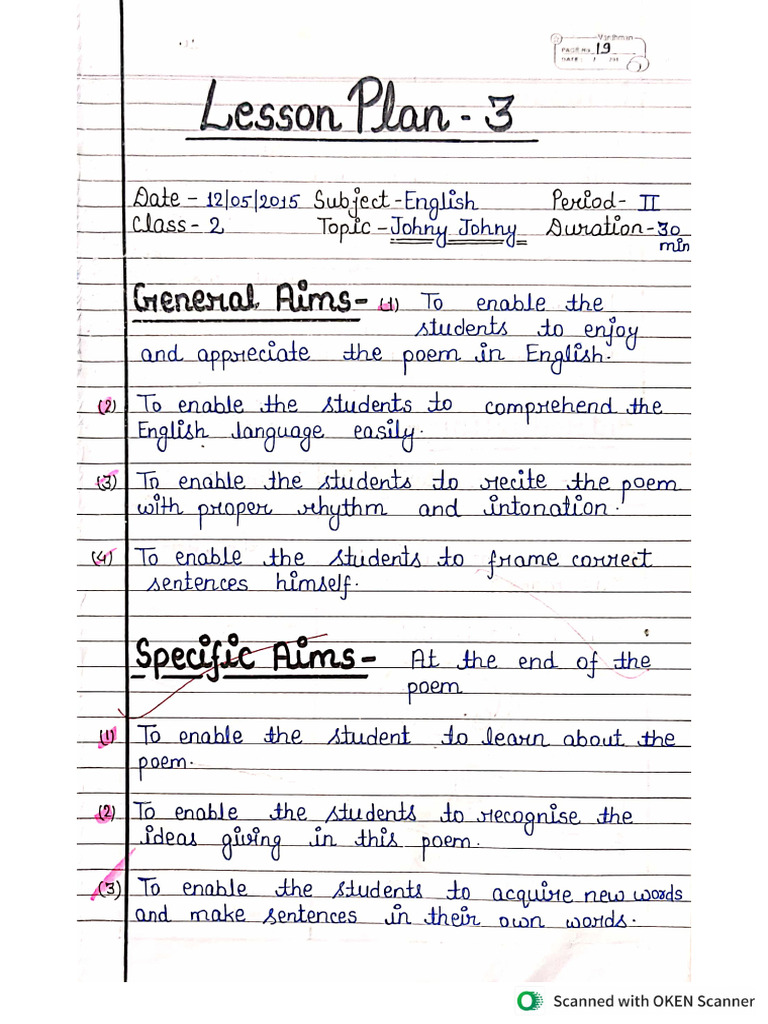 Sample Copy of English Lesson Plan | PDF