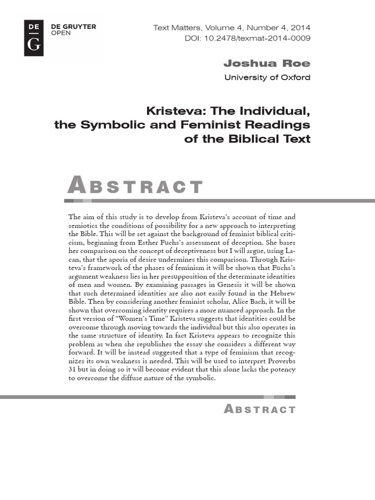 Kristeva The Individual The Symbolic and Feminist | PDF | Feminism | Gender Studies