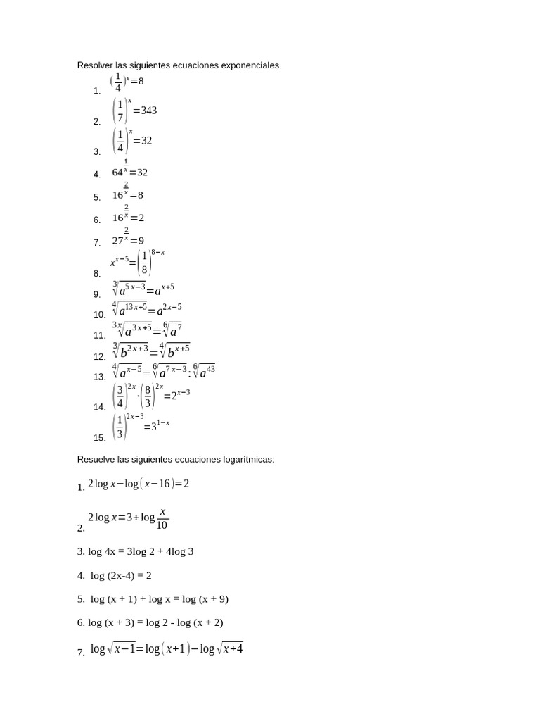Ecuaciones EX LOG | PDF | Métodos y materiales de enseñanza | Ciencia y matemáticas