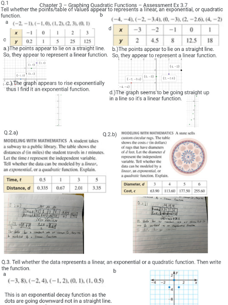 VishalChapter 3 - Graphing Quadratic Functions - Assessment Ex 3.7 | PDF