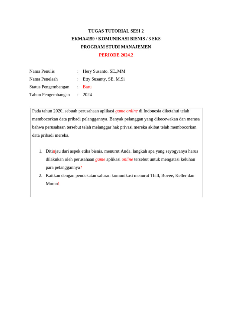 Tugas Tutorial 2 | PDF | Bisnis