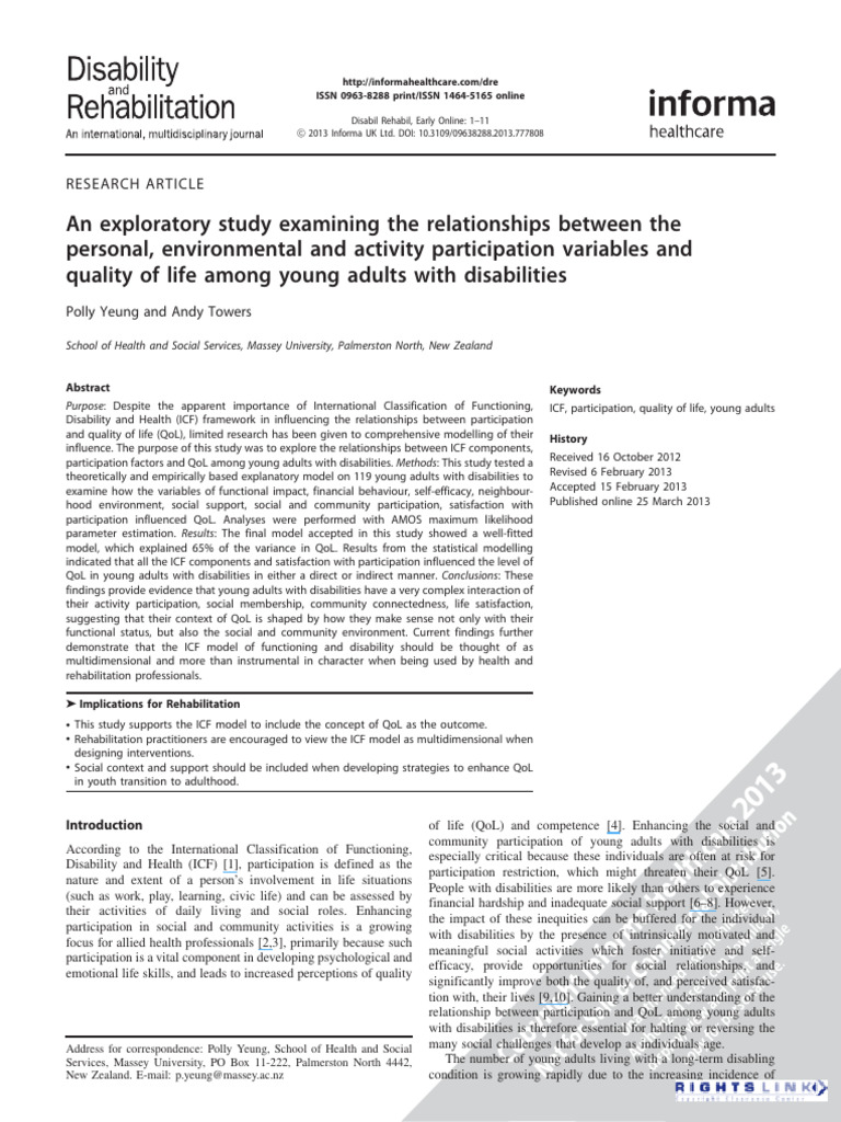 An Exploratory Study Examining The Relat | PDF | Disability | Social Support