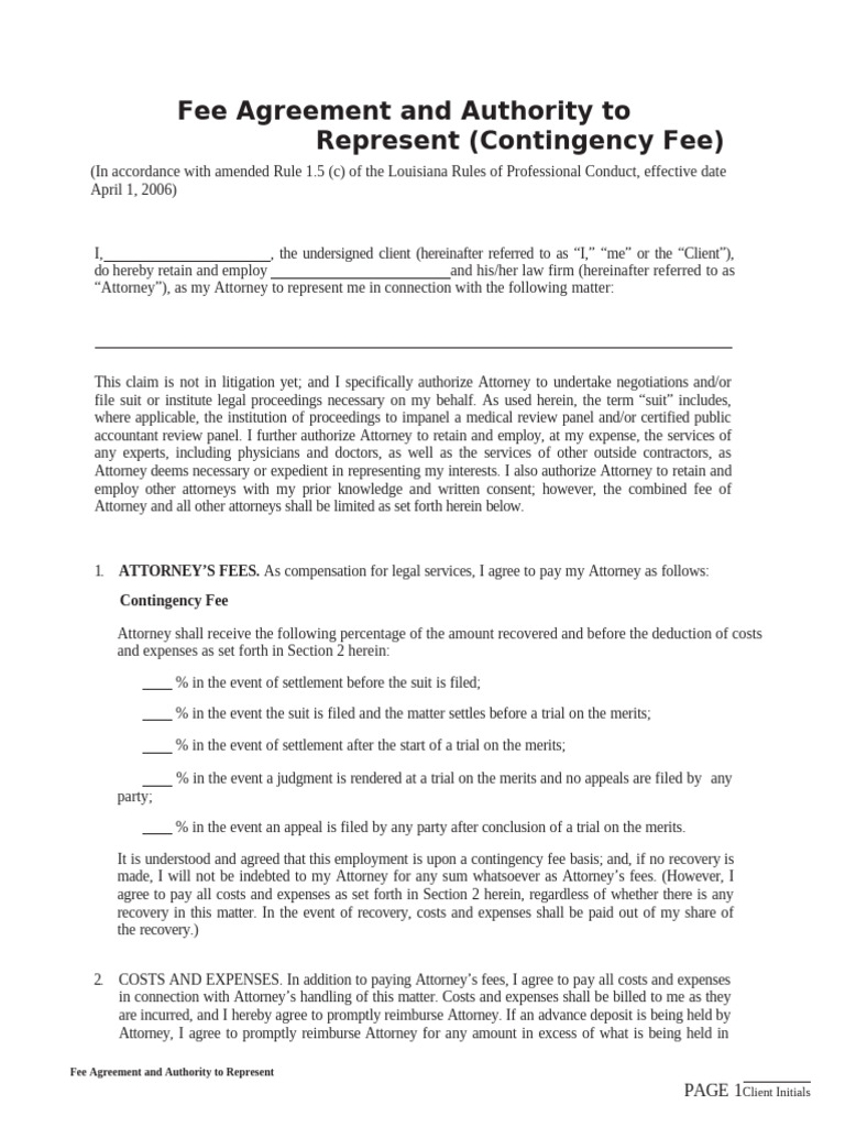 Contingency Fee Agreement Template | PDF | Attorney's Fee | Lawsuit