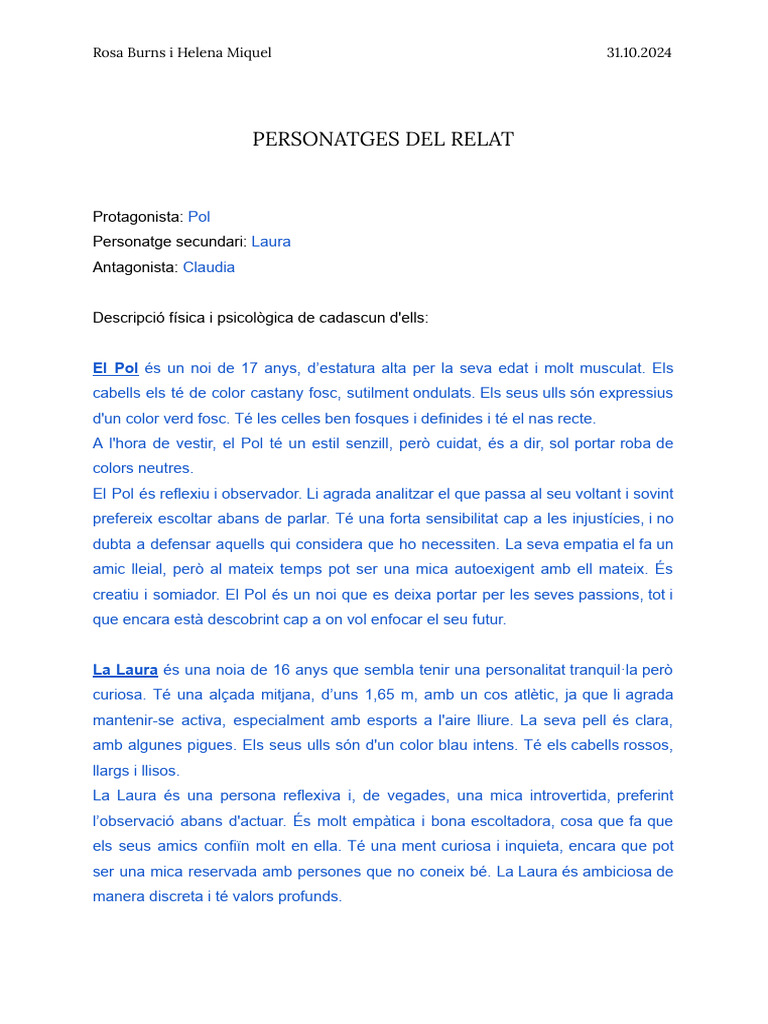 Tasca 1 - Personatges Del Relat | PDF
