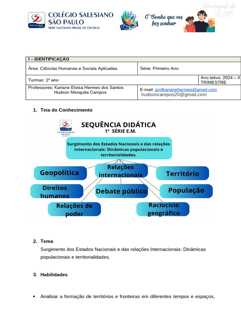 Seq. Didática 1º Ano Area de Humanas III Tri | PDF | Sociologia | Geopolítica