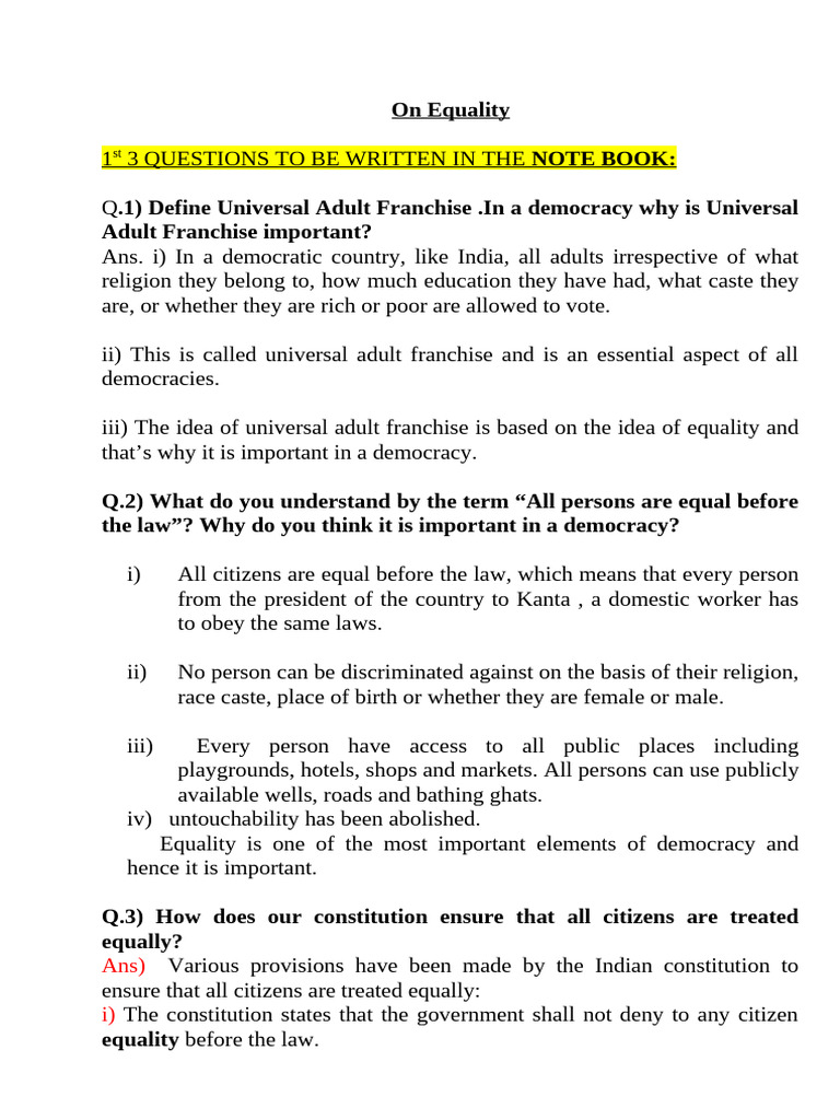 NOTES - on equality-2 | PDF | Suffrage | Citizenship