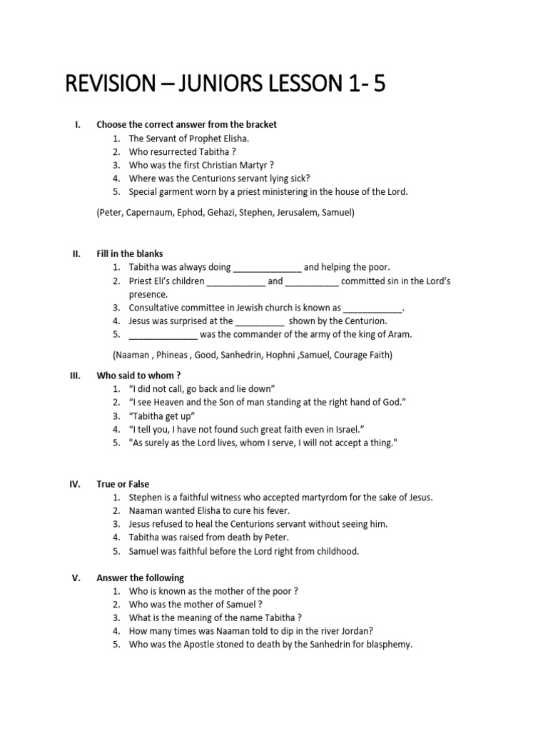 Bible Quiz: Lessons 1-5 for Juniors | PDF