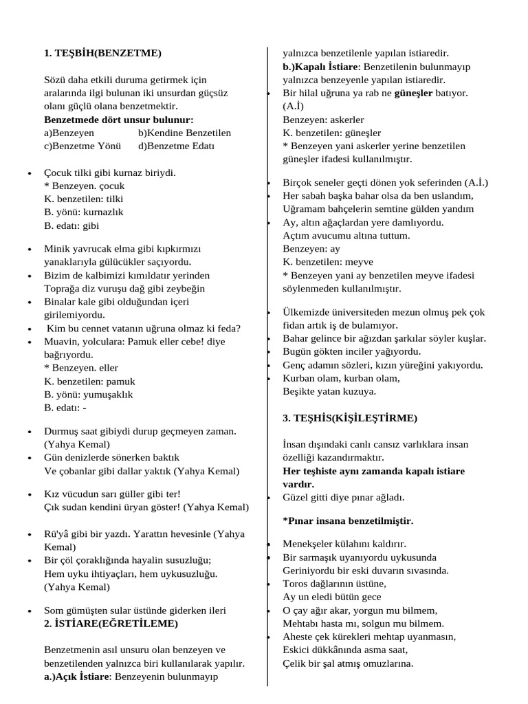 EDEBİ SANATLAR Not - 2024 | PDF