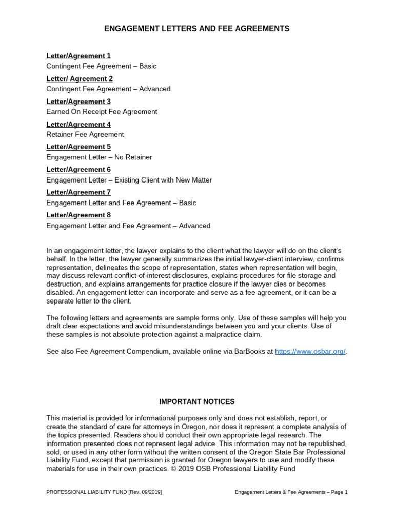 Engagement Letters and Fee Agreements | PDF | Costs In English Law | Lawyer