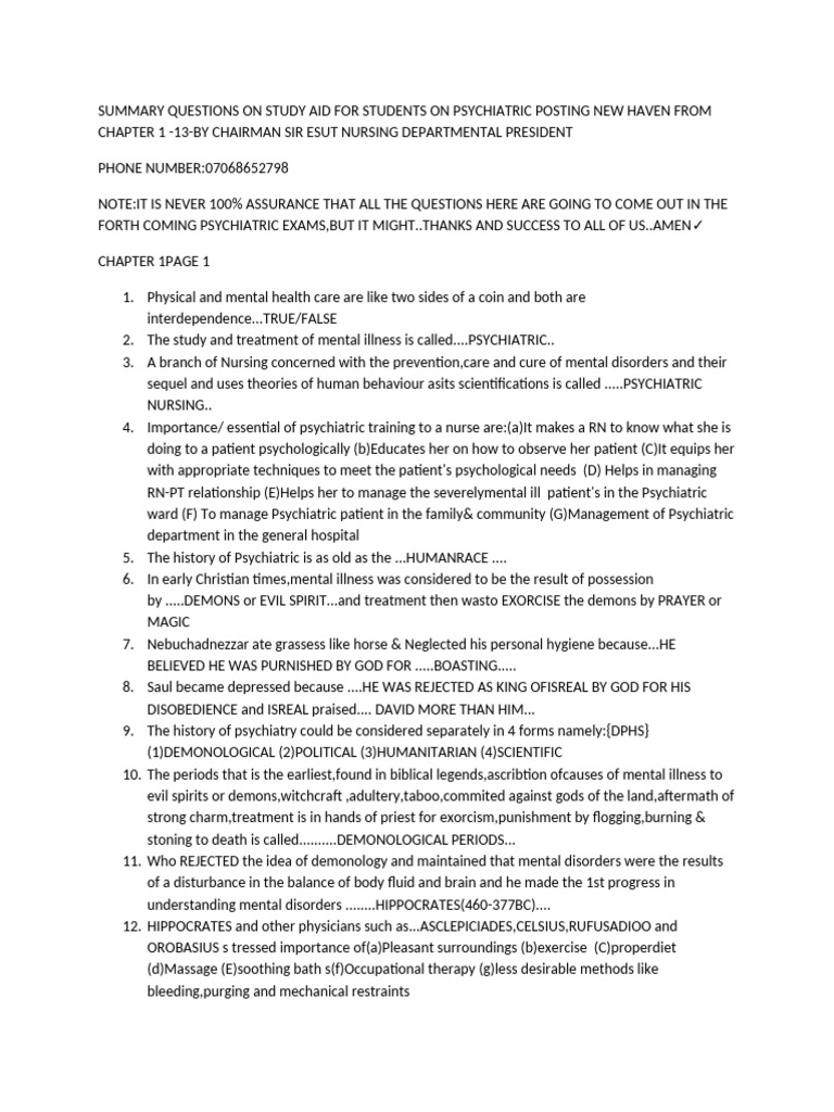 Psych-Text Summary Questions | PDF | Psychiatry | Demons