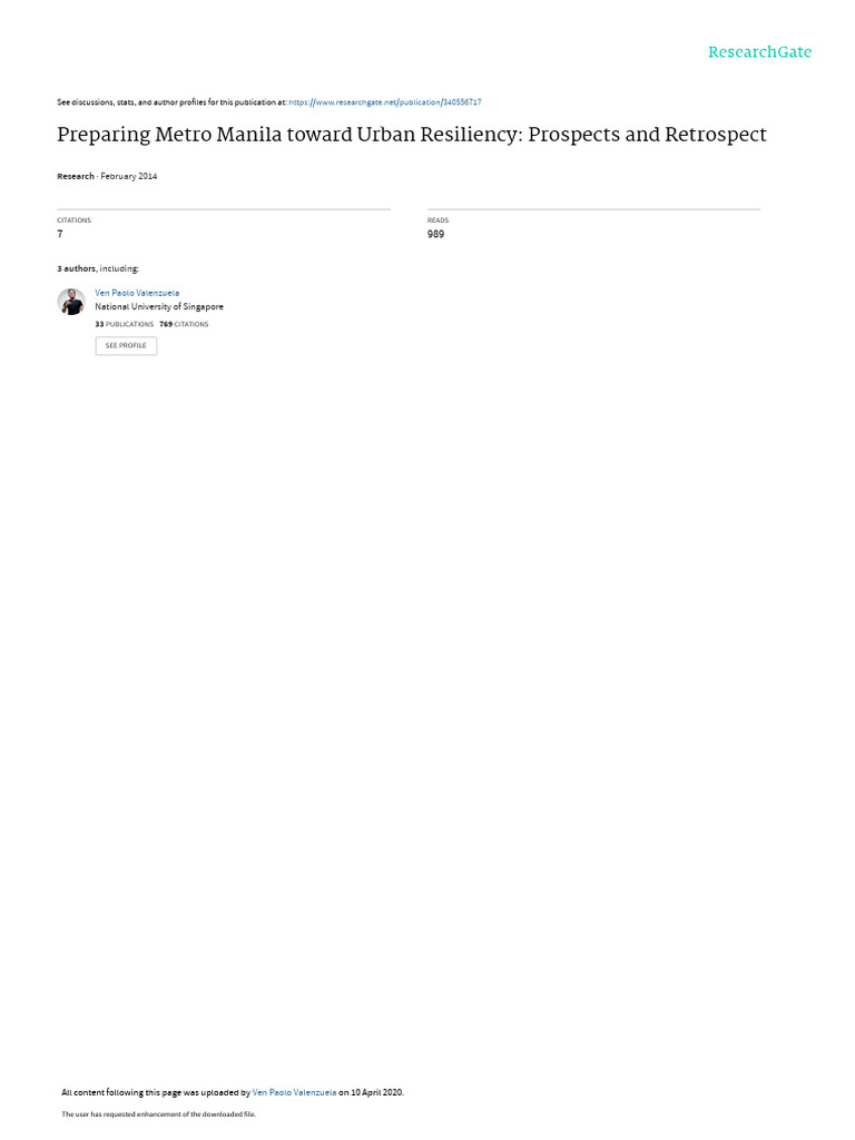 Preparing Metro Manila Toward Urban Resiliency Prospects and Retrospect ...