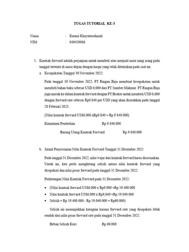 Tugas 3 Akuntansi Keuangan Lanjutan II - Kurnia - 049420086 | PDF