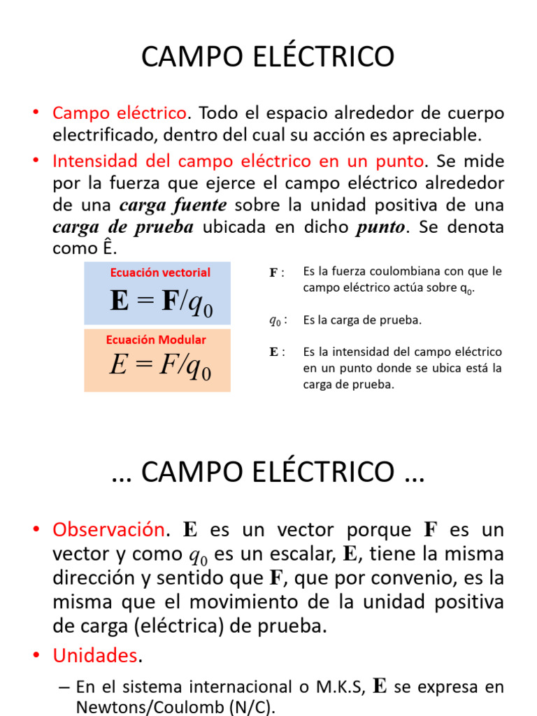 Campo Eléctrico: Conceptos y Cálculos | PDF | Campo eléctrico ...