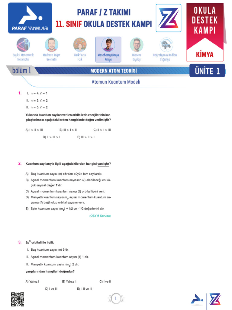 11.sinif Kimya 1.donem 1.yazili Acik Uclu Sorular | PDF