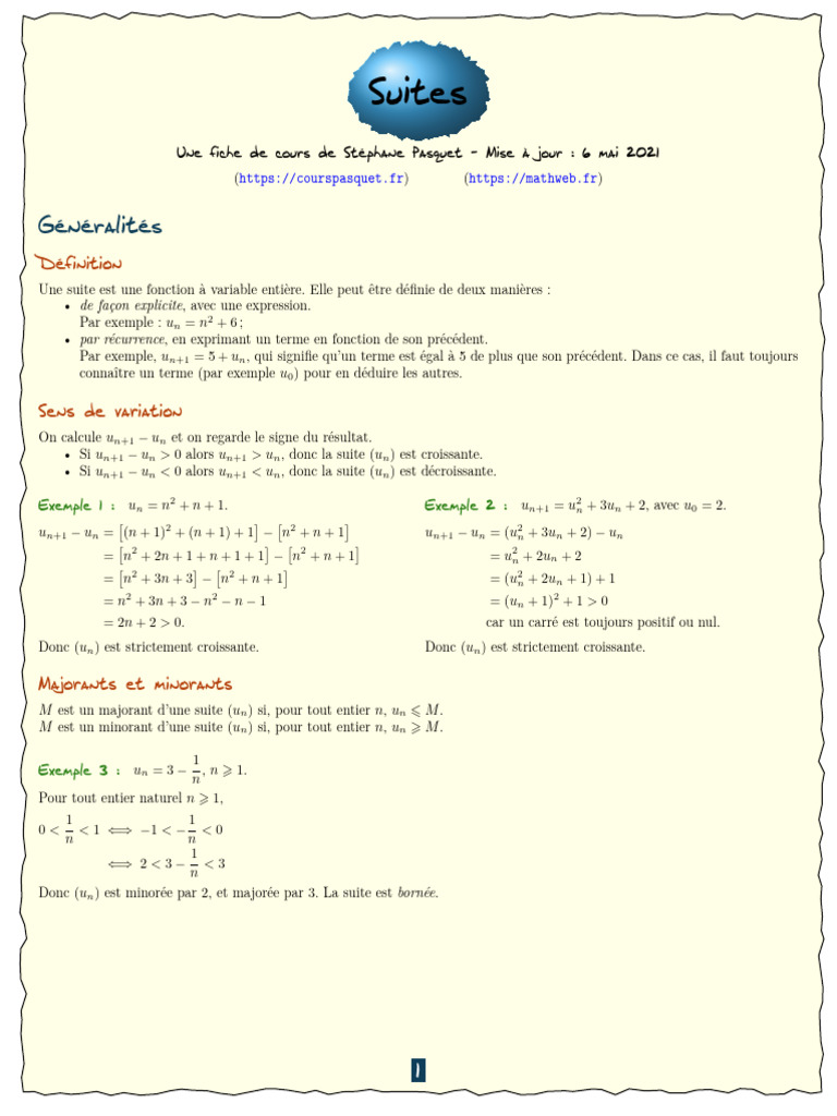 Fiche de révision sur les suites en maths | PDF | Entier naturel | Séquence