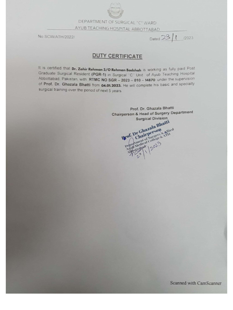 Duty Certificate | PDF