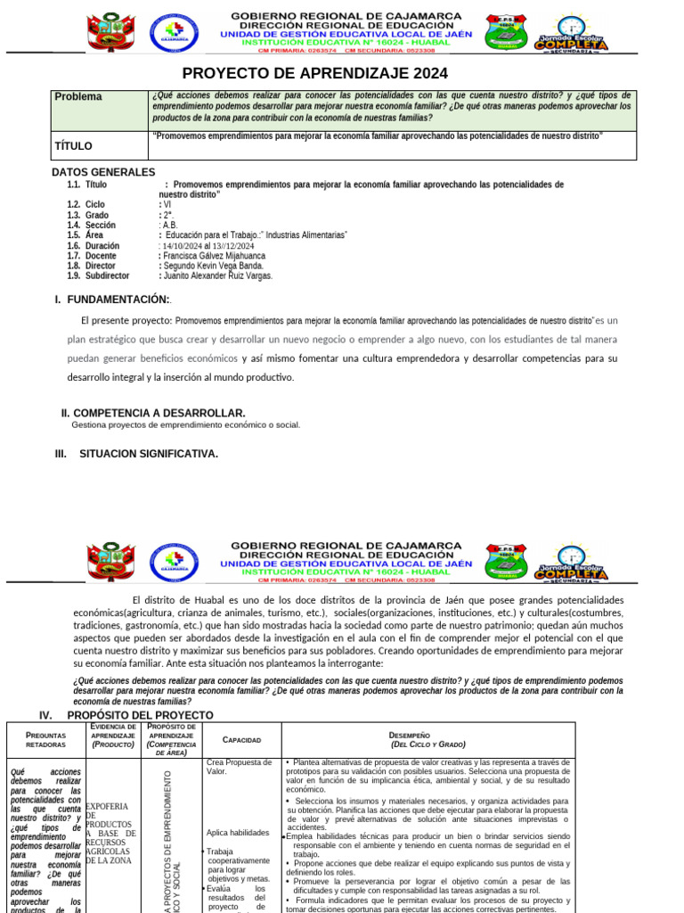 4° Proyecto Segundo Grado | PDF | Iniciativa empresarial | Aprendizaje