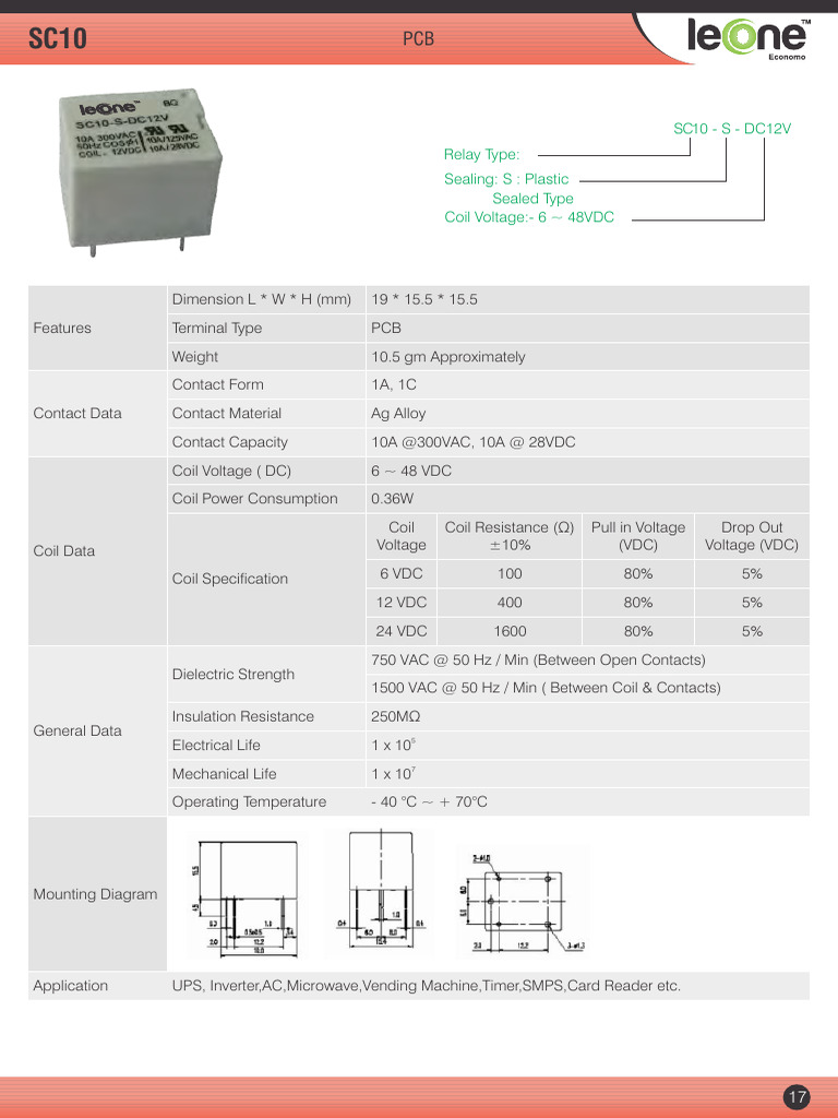 SC10-S-DC12V Relay Datasheet | PDF