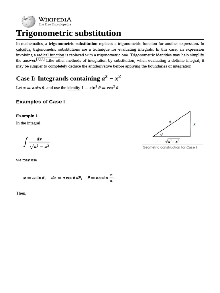 Trigonometric Substitution | PDF | Integral | Trigonometric Functions