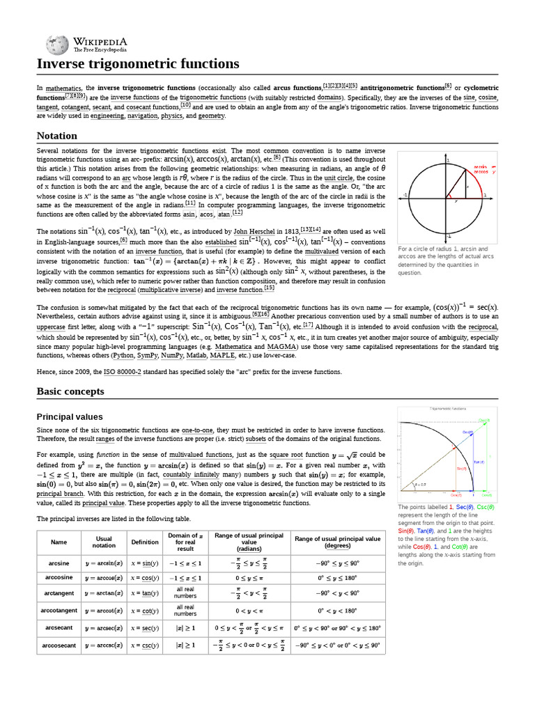 Inverse Trigonometric Functions | PDF | Trigonometric Functions | Mathematical Relations
