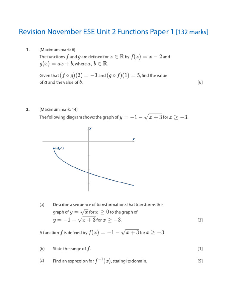 Revision November ESE Unit 2 Functions Paper 1 | PDF | Asymptote | Function (Mathematics)