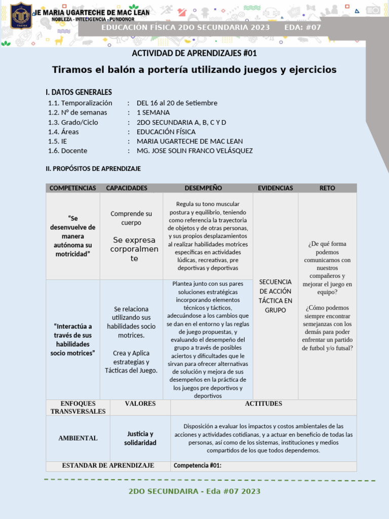 Sesión #01 Eda 7 2do Sec | PDF | Asociación de Futbol | Aprendizaje