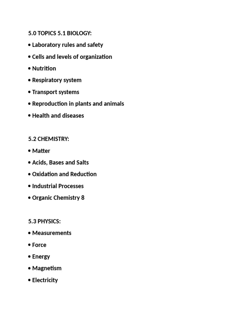 Combined Science Syllabus Major Topics | PDF | Self-Improvement | Wellness