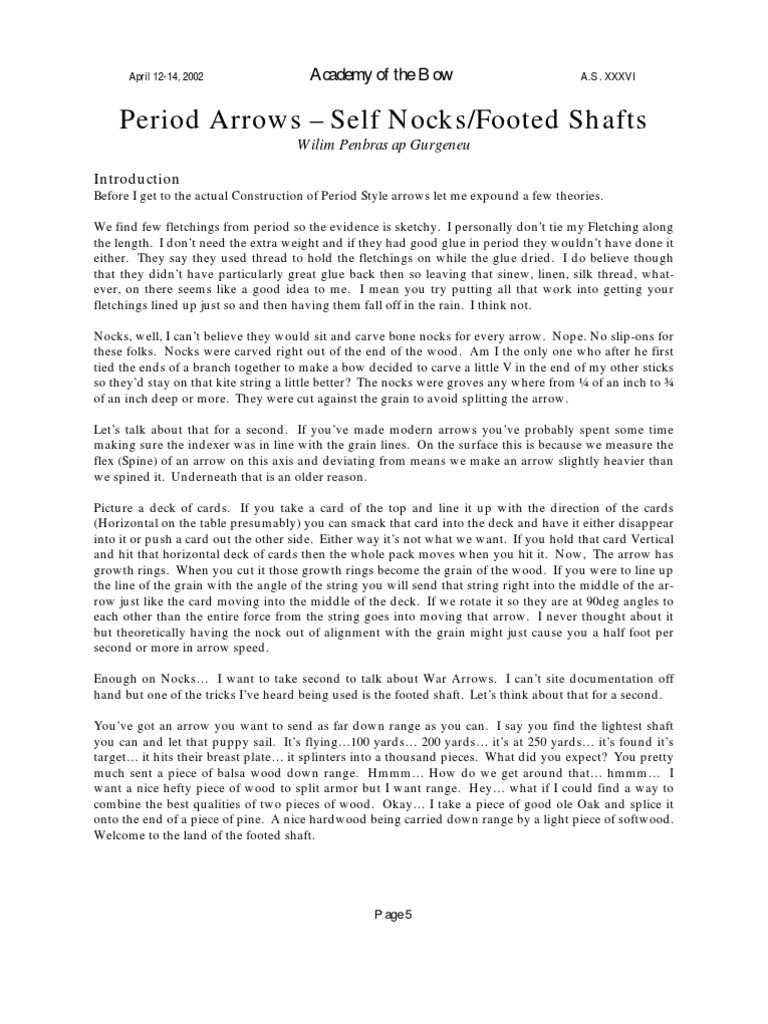 Period Arrows - Self Nocks/Footed Shafts: Academy of The Bow | PDF ...