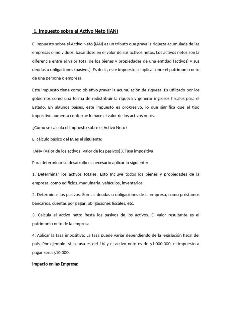 Impuesto Sobre El Activo Neto (IAN) | PDF | Impuestos | Pensión
