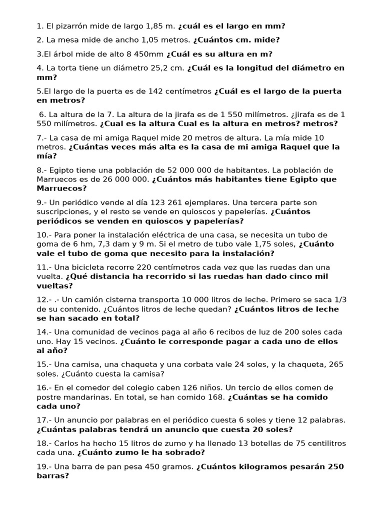 Problemas Medidas de Longitud | PDF