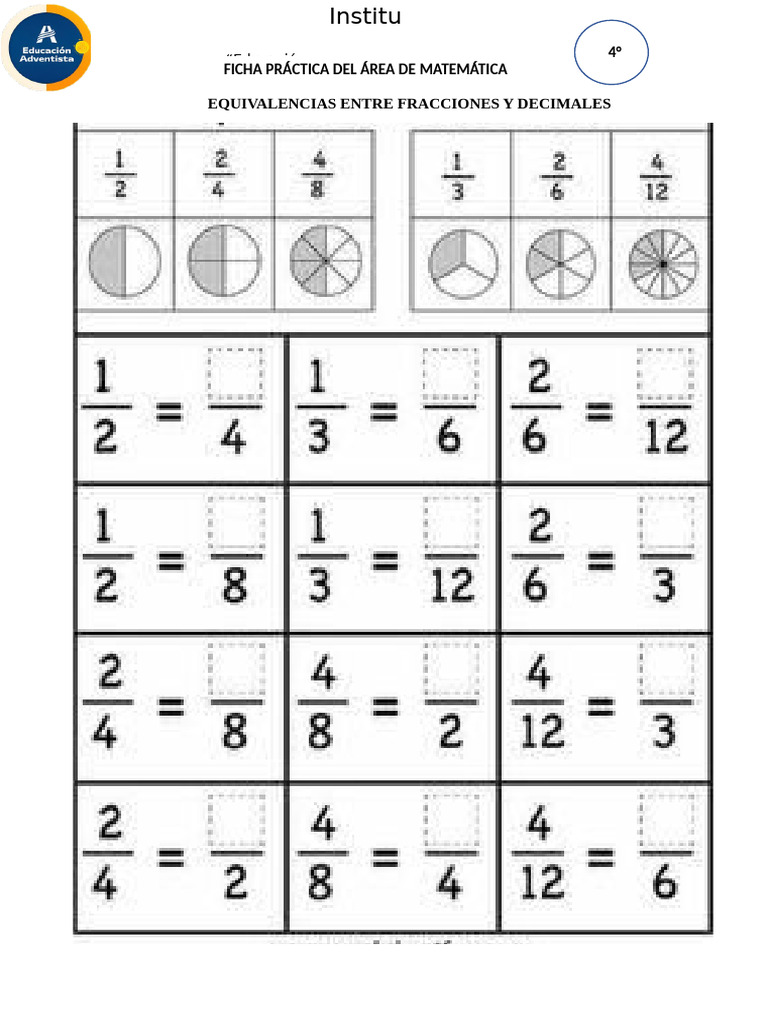 Ficha Mat - Equivalencias Entre Fracciones y Decimales | PDF