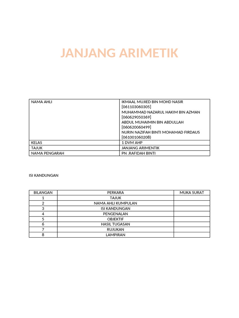 PB MATH JANJANG ARIMENTIK (Jangan Tiru Kemungkinan Salah Banyak | PDF