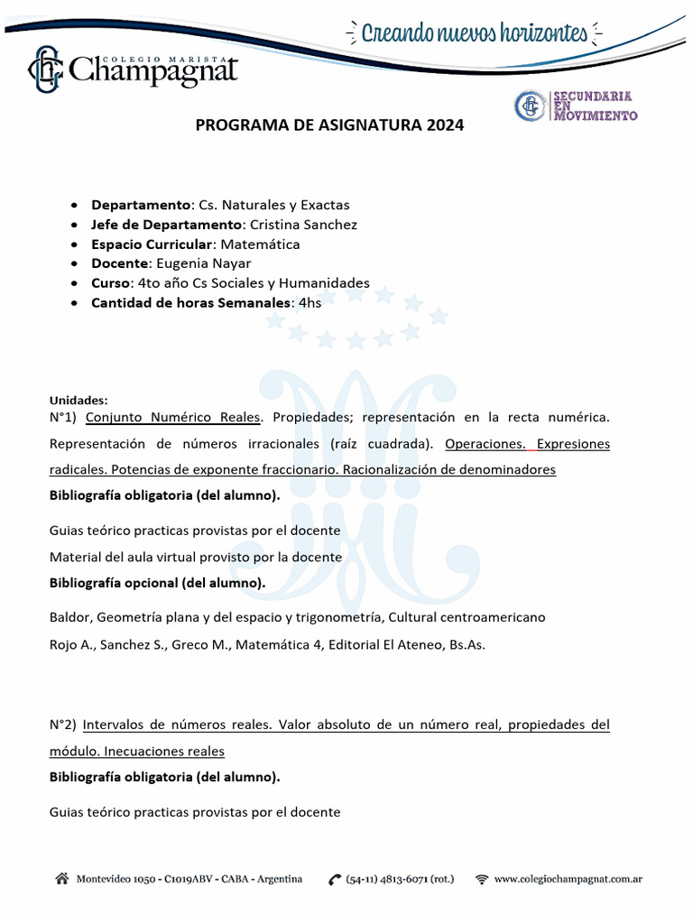 Programa Matematica 4to Soc 2024 | PDF | Ecuaciones | Geometría
