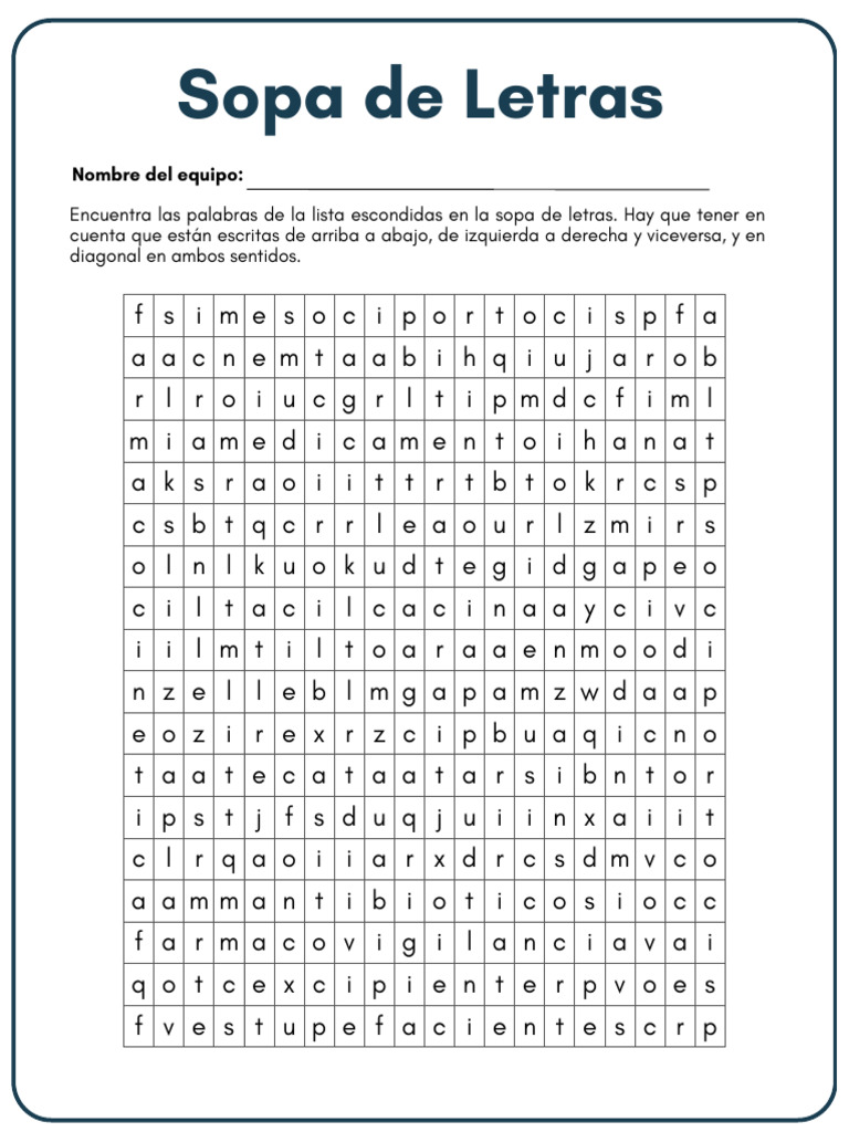 Sopa de Letras Farmacología Unidad I | PDF | Medicamentos con receta ...