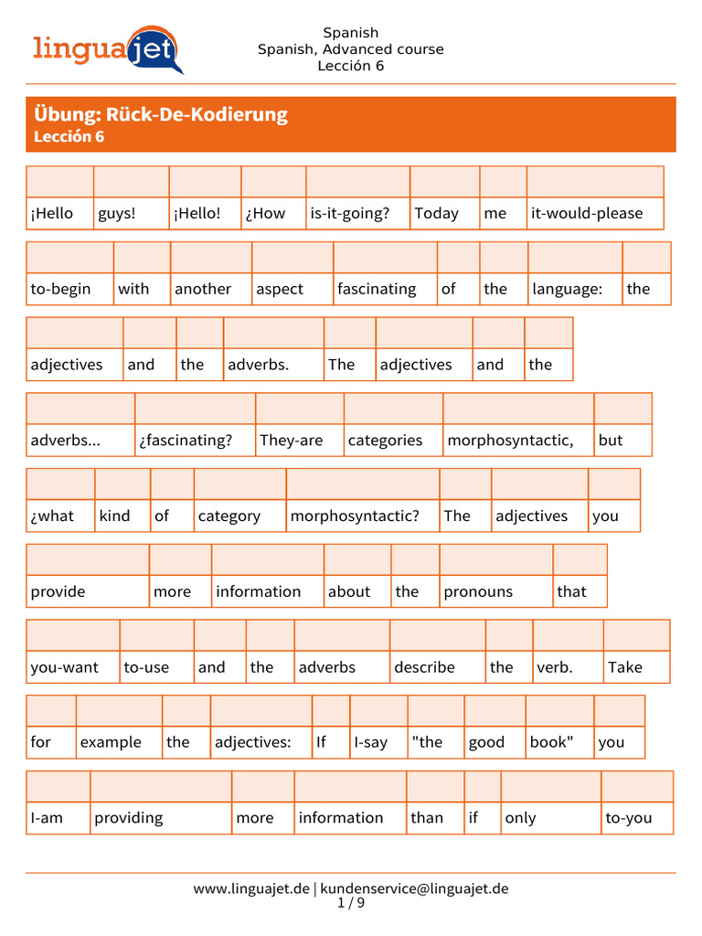 Lección 6 Exercise Back Decoding | PDF | Adverb | Adjective