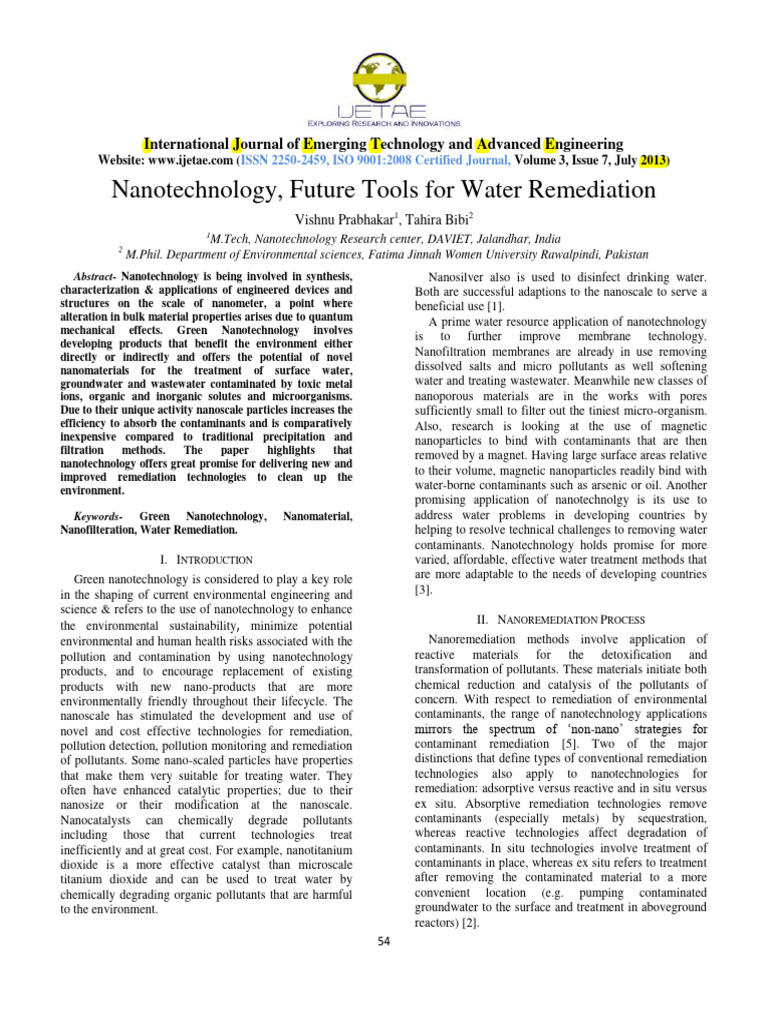 2013 IJETAE Nanotech-FutureToolsForWaterRemed V.Prabhakar&T.Bibi | PDF ...