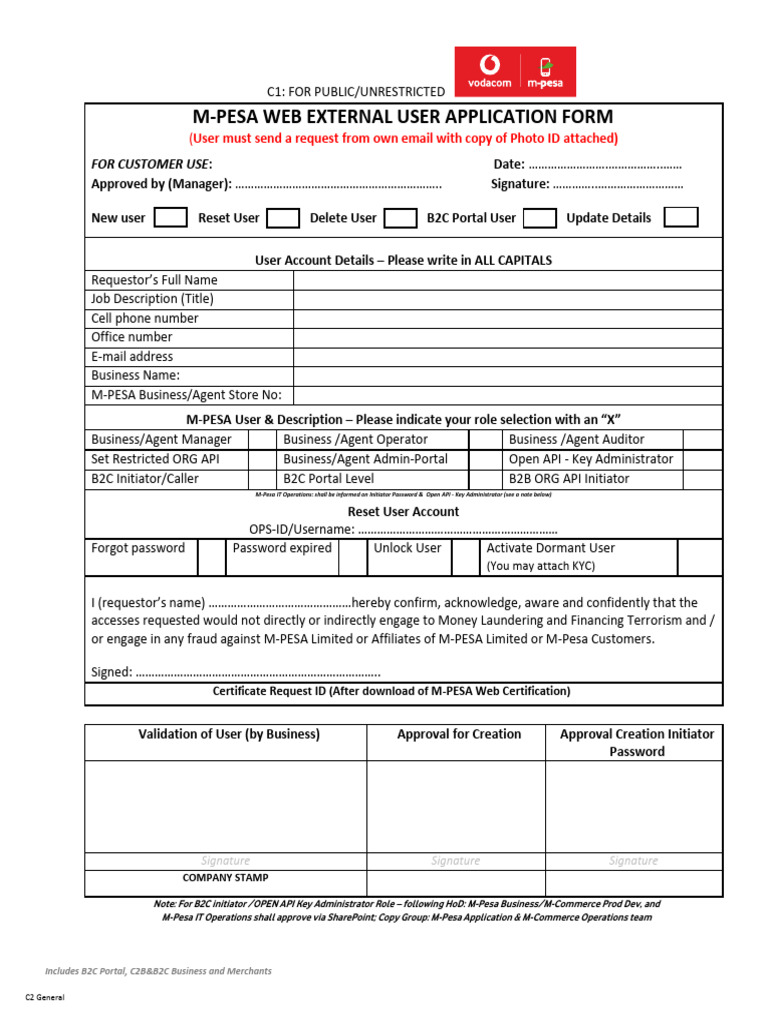 Mpesa Web User Application Form | PDF | User (Computing) | Computing